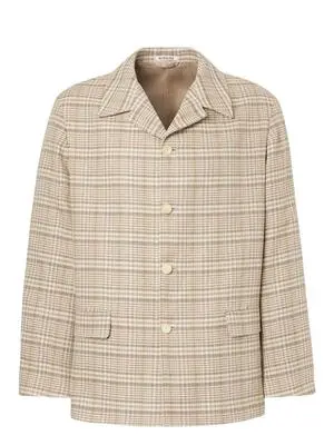 Auralee Checked Silk And Linen Tweed Jacket - Beige