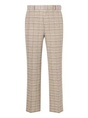 Auralee Checked Silk And Linen Tweed Straight Pants - Beige