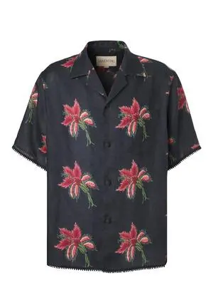 Valentino Garavani Floral Lace-trimmed Linen Bowling Shirt - Black