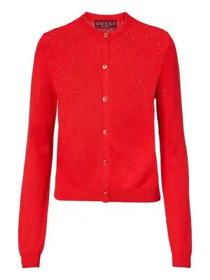 Gucci Gg Pointelle Silk And Cotton Cardigan - Red