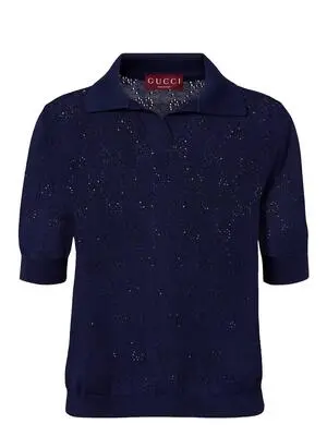 Gucci Gg Pointelle Silk And Cotton Polo Shirt - Blue
