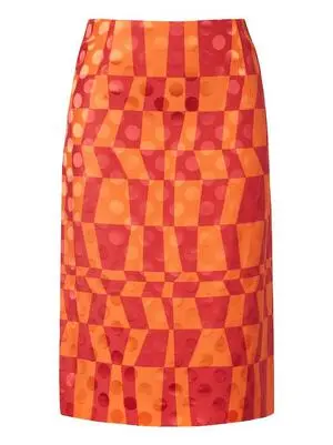 Dries Van Noten Satin Jacquard Midi Skirt - Orange