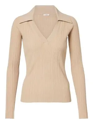 JOSEPH Chelia Ribbed-knit Polo Sweater - Beige