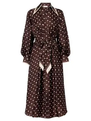 Zimmermann Polka-dot Belted Silk Shirt Dress - Brown