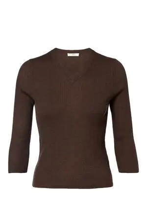 Vince Ribbed Knit Cashmere And Silk Sweater - Brown