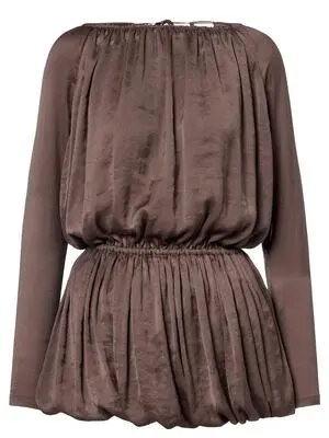 Saint Laurent Draped Taffeta Mini Dress - Brown