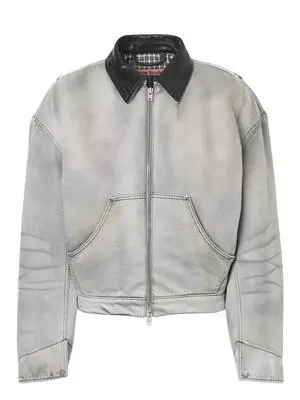 Acne Studios Leather-trimmed Denim Jacket - Grey
