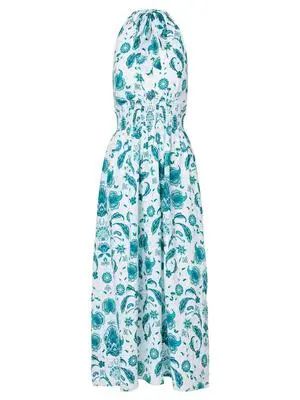 Heidi Klein Kos Paisley Shirred Linen Maxi Dress - White