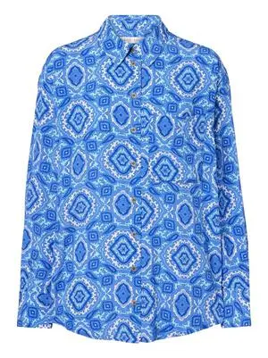 Heidi Klein Mykonos Printed Silk Shirt - Blue