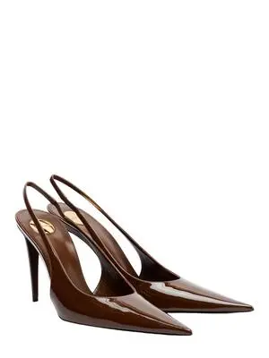 Saint Laurent Guermantes 95 Patent Leather Slingback Pumps - Brown