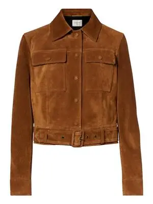 Saint Laurent Belted Cropped Suede Jacket - Brown