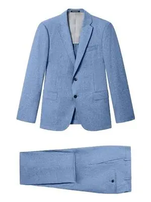 Emporio Armani Single-breasted Suit In Fresh Wool Canvas With Printed Yarn - Blue