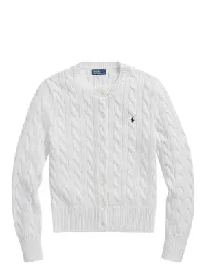 Polo Ralph Lauren Cable Knit Cardigan With Logo - White