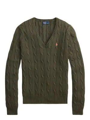 Polo Ralph Lauren Cable-Knit V-Neck Sweater With Logo Green