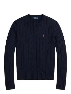 Polo Ralph Lauren Cable Knit Crewneck Sweater With Logo - Blue