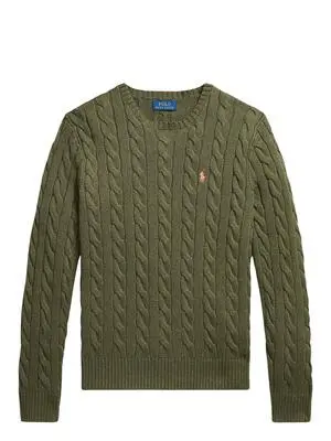 Polo Ralph Lauren Cable Knit Crewneck Sweater With Logo - Green