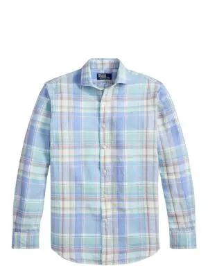 Polo Ralph Lauren Checked Slub Linen Shirt - Sky Blue