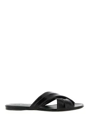 Khaite Liria Leather Flat Sandals - Black