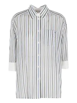 SEMICOUTURE Gracia Striped Cotton Shirt - Blue