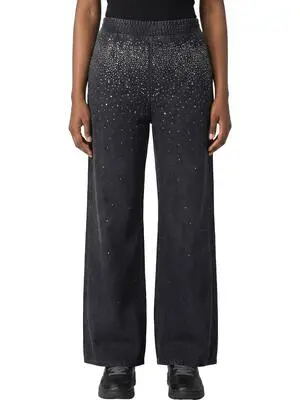 Liu Jo Cotton Knit Trousers With Rhinestone Embellishments - Black