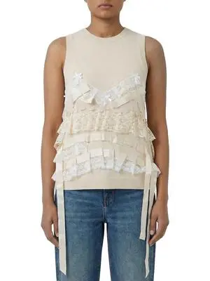 ANIYE BY Embellished Lace And Ribbon Top - White