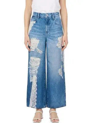 Liu Jo Wide Leg Jeans With Lace Detailing - Blue
