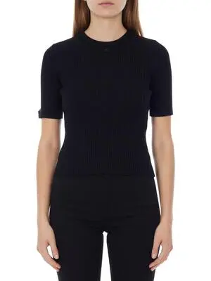 COURREGES Ribbed Viscose Cropped Top - Black