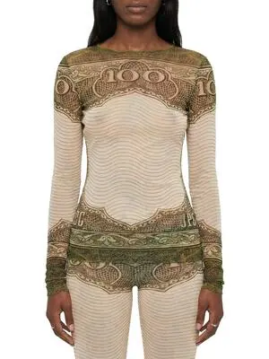 JEAN PAUL GAULTIER Jean Paul Gaultier Printed Technical Fabric Long Sleeve Top Multicolor