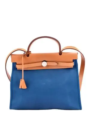 HERMES Herbag Zip Leather And Toile 31 - Bleu Izmir
