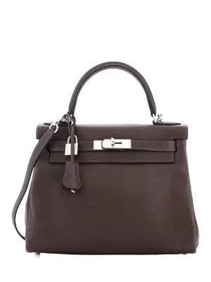 HERMES Kelly Handbag Brown Barenia Faubourg With Palladium Hardware 28 - Ebene