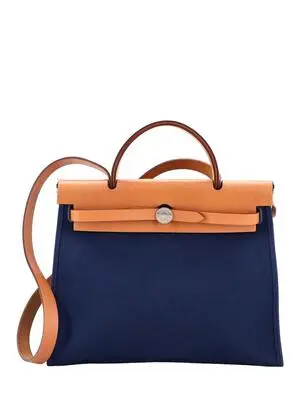 HERMES Herbag Zip Leather And Toile 31 - Bleu De Malte