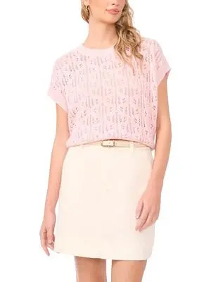 Vince Camuto Pointelle Crewneck Sweater - Pink Lilac