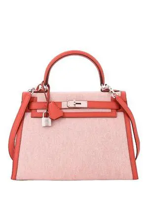 Hermès Kelly Handbag Toile And Brown Swift With Palladium Hardware 28 Brique
