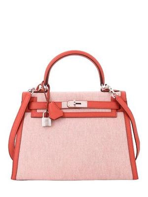 Hermès Kelly Handbag Toile And Brown Swift With Palladium Hardware 28 Red
