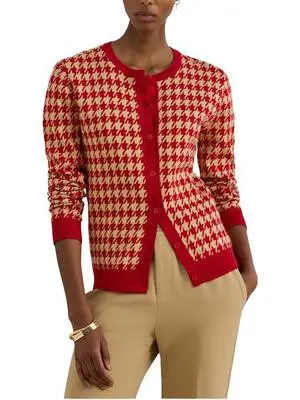 Ralph Lauren Houndstooth Cotton-blend Cardigan - Red/tan