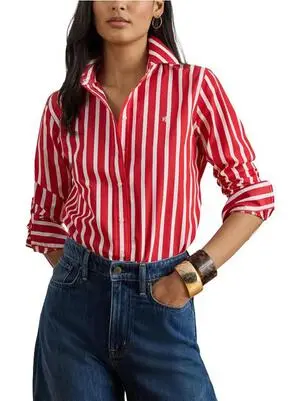 Ralph Lauren Vertical Stripe Broadcloth Button-up Shirt - Red/white