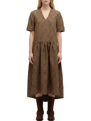 GANNI Checked Midi Dress - Brown