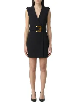 Balmain V-neck Sleeveless Mini Dress With Belt - Black