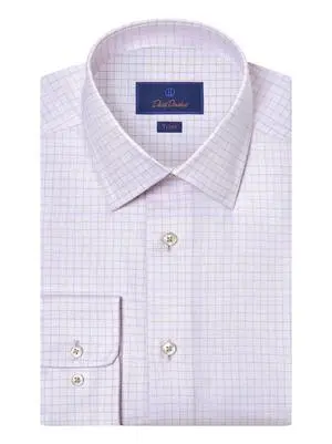 David Donahue Trim Fit Check Cotton Twill Dress Shirt - Lilac/dune