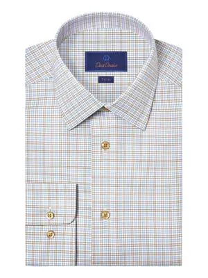 David Donahue Trim Fit Check Cotton Twill Dress Shirt - Blue/chocolate