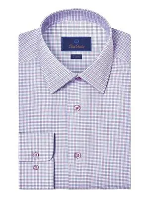David Donahue Trim Fit Check Cotton Twill Dress Shirt - Blue/purple