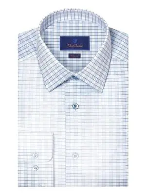 David Donahue Regular Fit Check Cotton Dobby Dress Shirt - White/blue