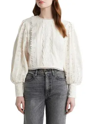 ALLSAINTS Hart Lace Embroidered Bishop Sleeve Top - Optic White