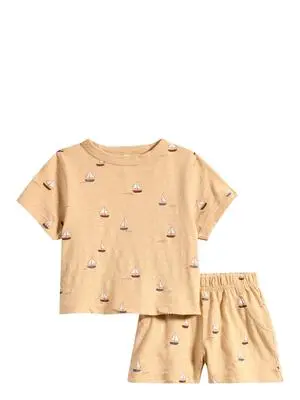RYLEE + CRU Sailboats Cotton T-shirt & Shorts Set - Butterscotch