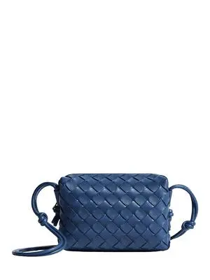 BOTTEGA  VENETA Mini Intrecciato Leather Loop Cross-body Bag - Blue Venezia