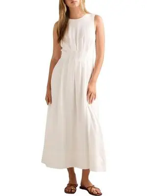 EVER NEW Rosie Tuck Detail Sleeveless Linen Dress - Porcelain