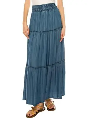 A COLLECTIVE STORY Tiered Denim Maxi Skirt - Light Indigo