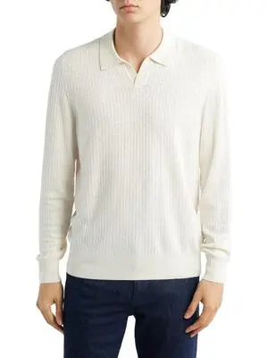 BOSS Umbarto Silk Long Sleeve Polo - Open White