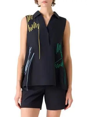 Akris Scribble Embroidered Linen A-line Shirt - Black