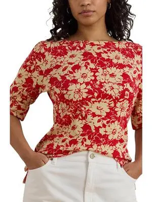 Ralph Lauren Floral Stretch-knit Top - Red/tan